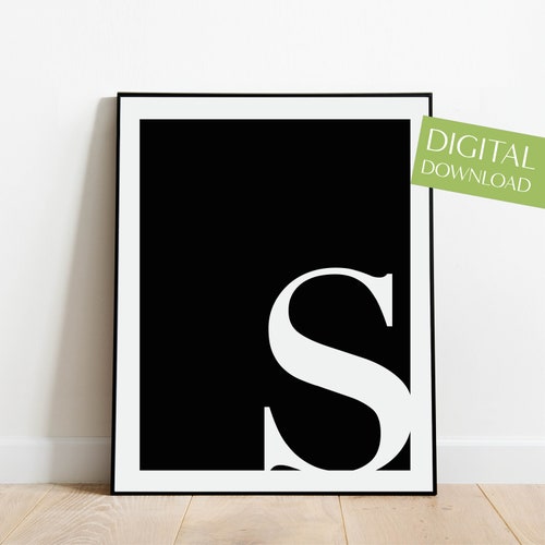 Monogram Print Black and White Wall Art Print Scandinavian - Etsy