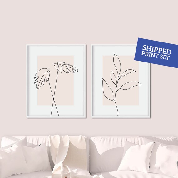 Abstract Line Art Plant Line Drawing Blush Abstract Print | Etsy