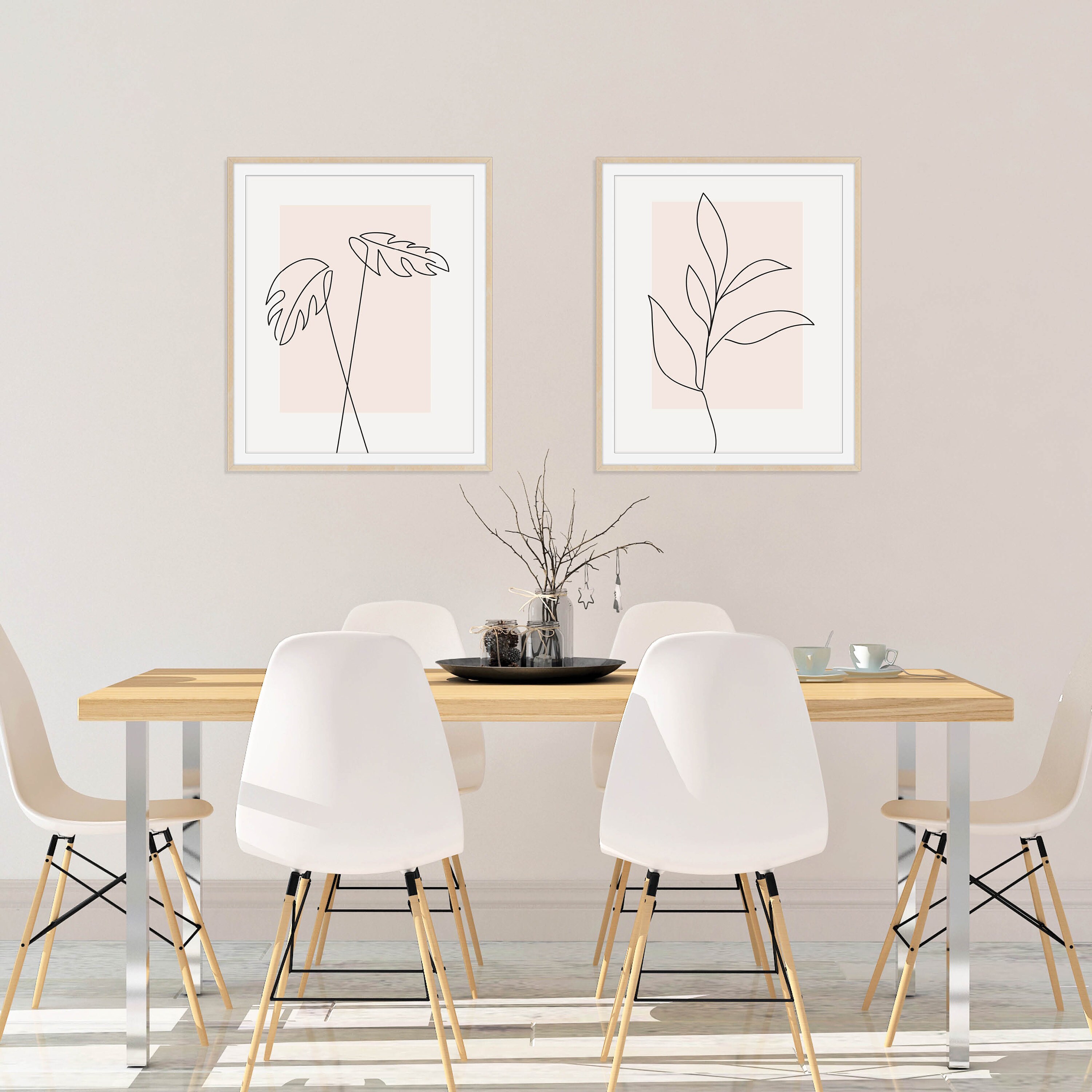 Abstract Line Art Plant Line Drawing Blush Abstract Print | Etsy