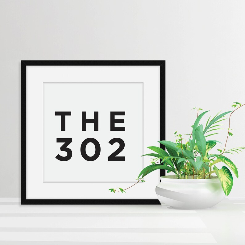 THE 302 Delaware Area Code Poster Area Code Print Black and | Etsy
