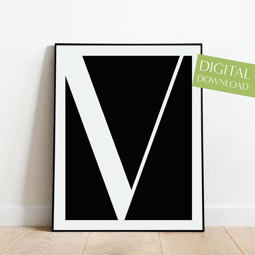 Letter V Wall Art, PRINTABLE Letter V Print, Minimalist Poster, Letter ...