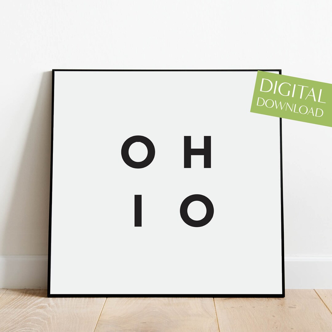 Ohio Poster, PRINTABLE Ohio Wall Art, Black and White Minimalist State ...