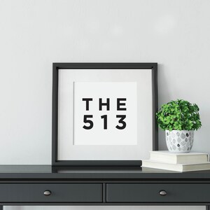 The 513, Cincinnati Area Code Poster, Minimalist City Print, Black and ...
