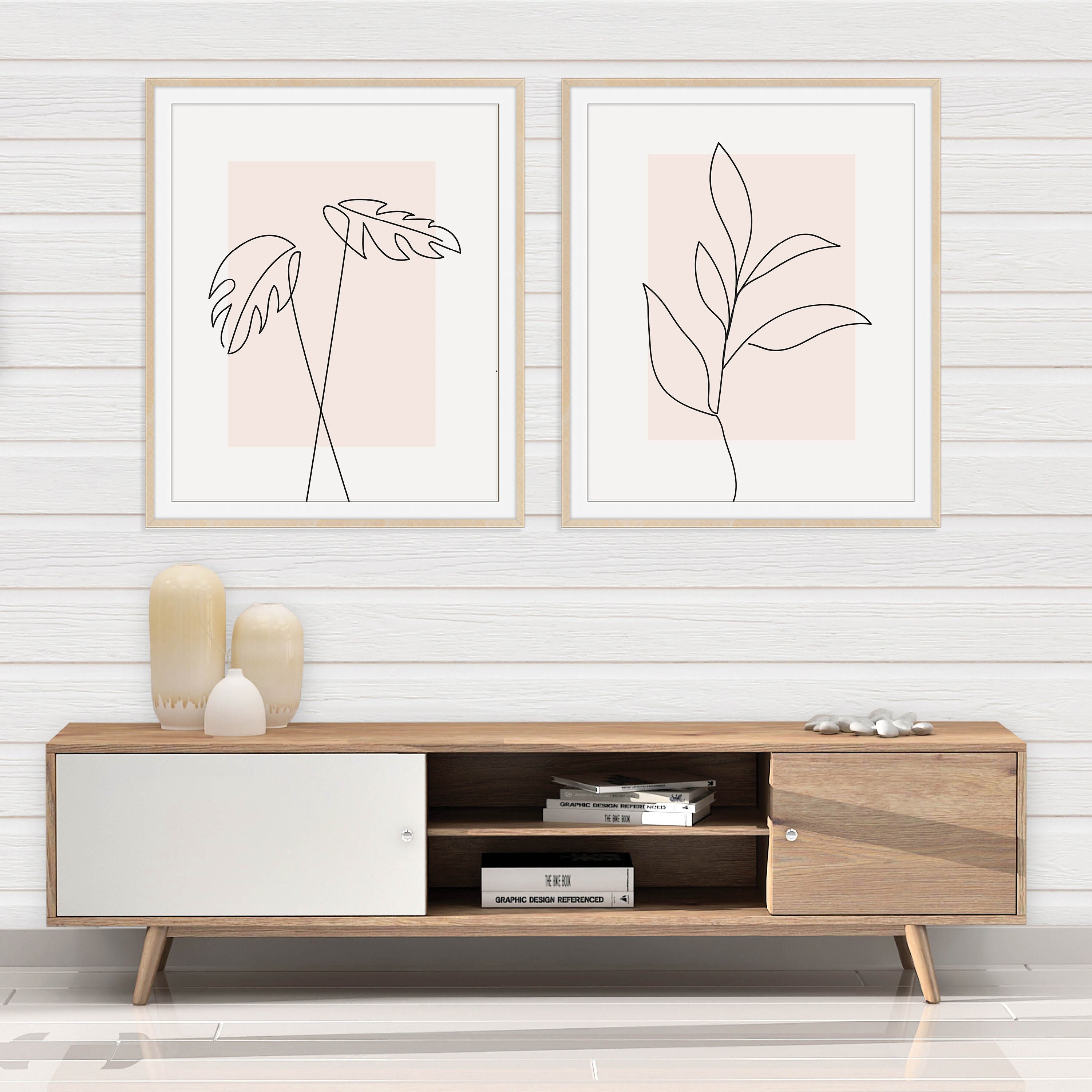 Abstract Line Art Plant Line Drawing Blush Abstract Print | Etsy