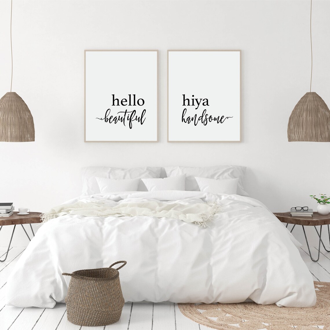 Hello Beautiful Hiya Handsome PRINTABLE Wall Art Set of 2 | Etsy