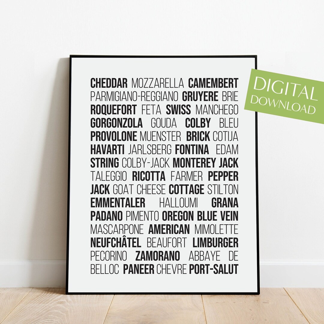 Cheese Print, PRINTABLE Cheese Gifts, Kitchen Poster, Digital Download ...