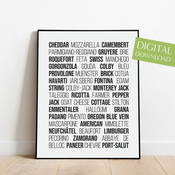 Cheese Print PRINTABLE Cheese Gifts Kitchen Poster Digital - Etsy