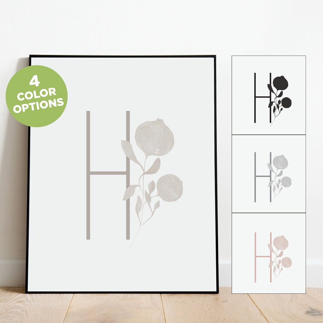 Letter H Poster, UNFRAMED Letter H Wall Decor, Boho Letter Print ...