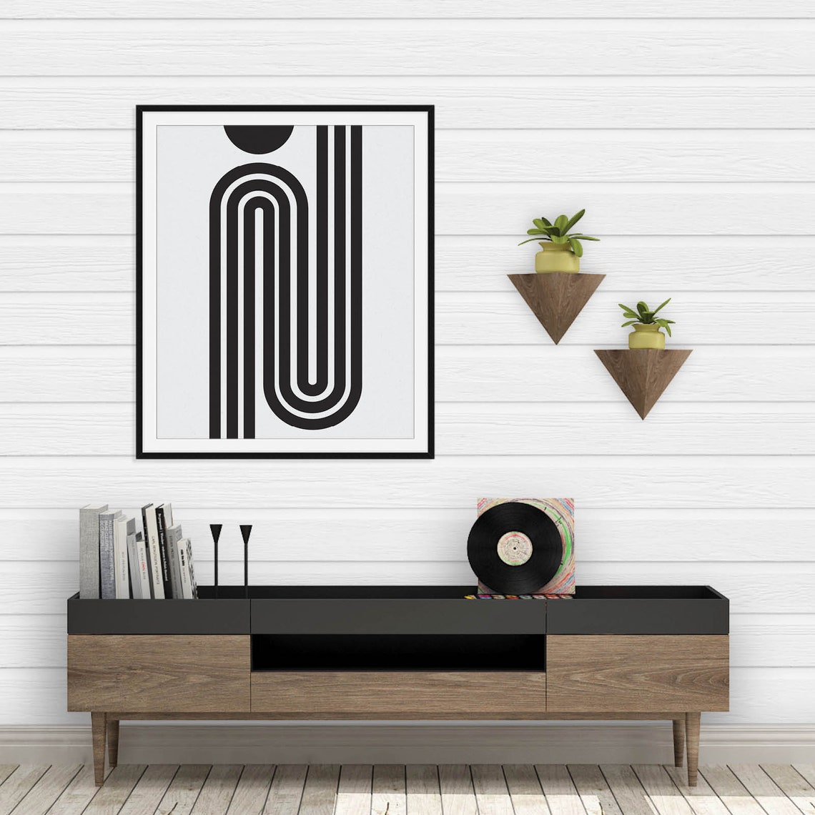 Linear Mid Century Modern Wall Decor Unframed Abstract Wall | Etsy