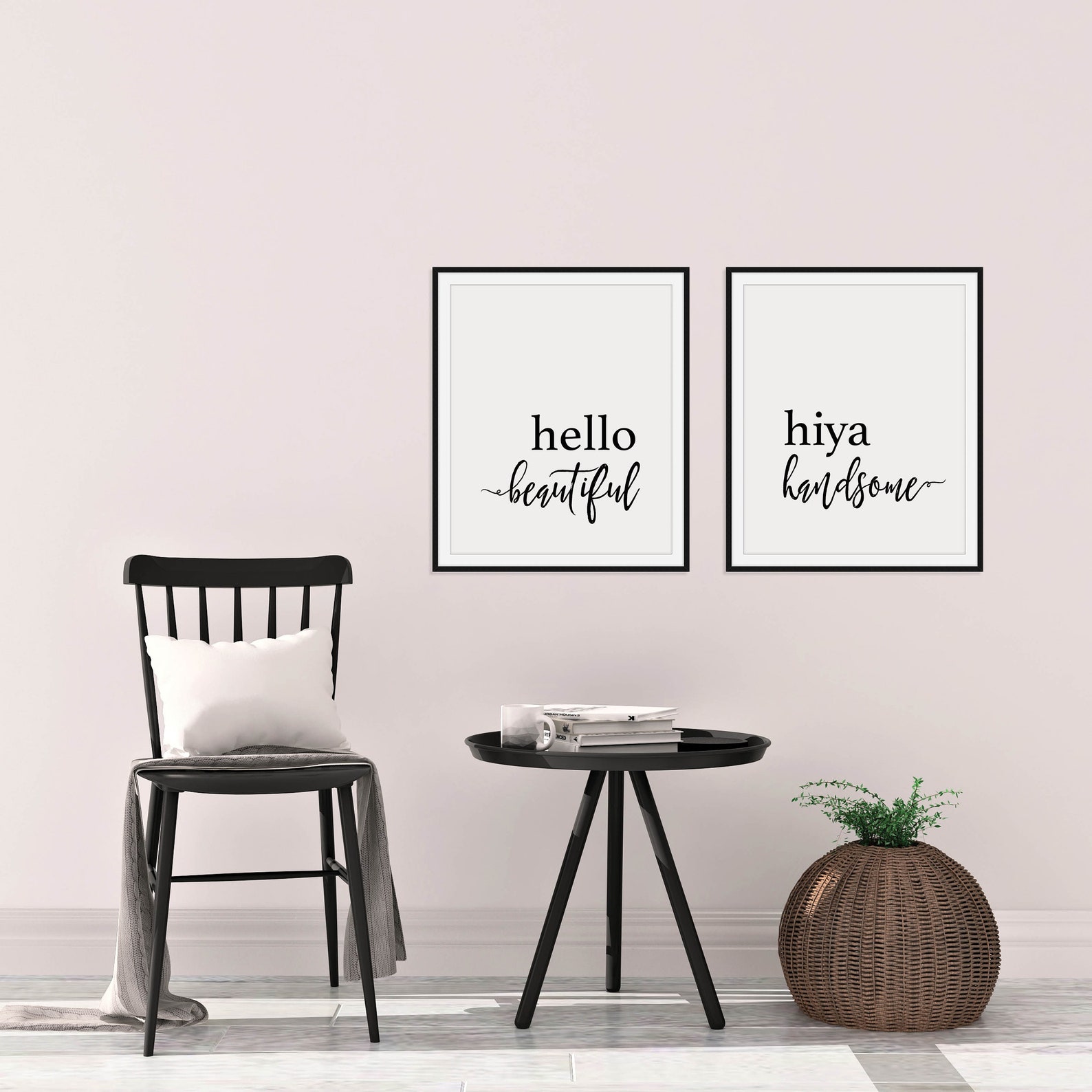 Hello Beautiful Hiya Handsome PRINTABLE Wall Art Set of 2 - Etsy