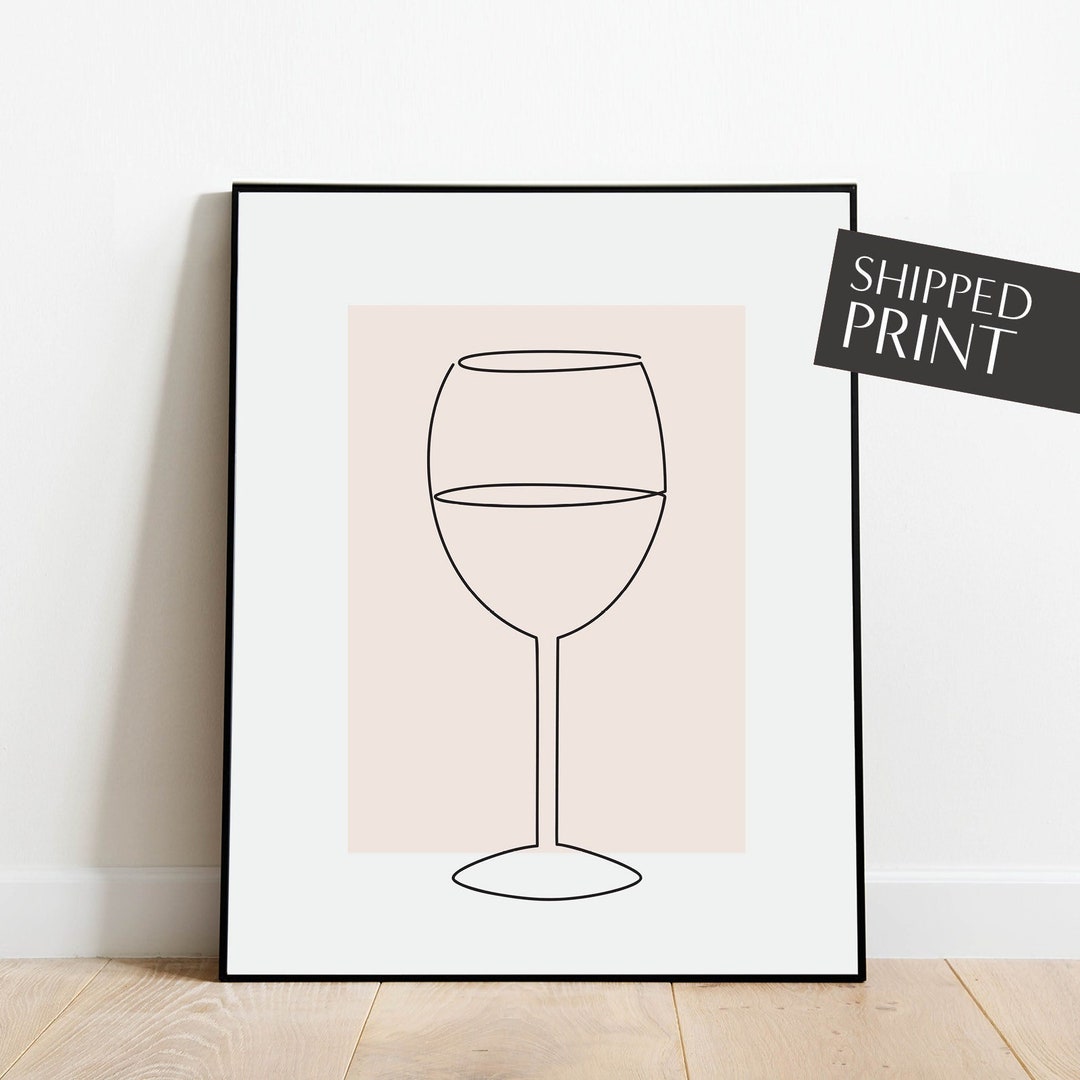 Wine Line Art, Wine Line Drawing, Blush Pink Wall Art, Blush Decor ...