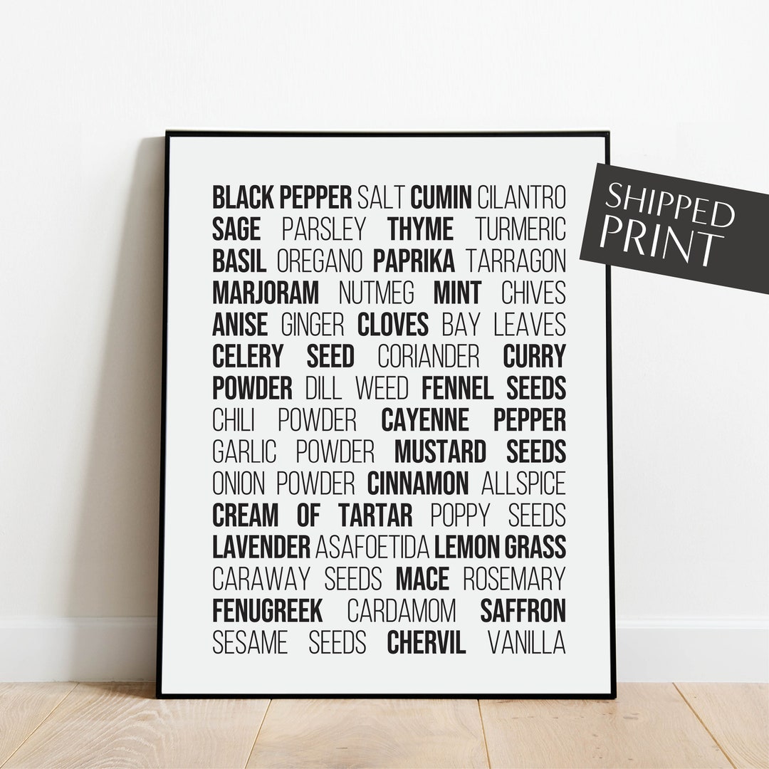 Spices Poster, Spices Kitchen Print, Kitchen Wall Decor, Kitchen Wall ...