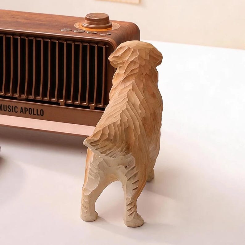 Hand-carved Wooden Golden Retriever Figurine – Rustic Basswood Dog ...
