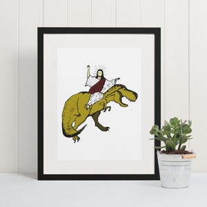 Jesus on T Rex, Funny Poster, God, Poster, Wall Decor, Novelty, Gift ...