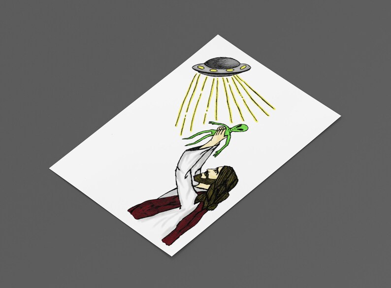 Jesus & Alien, Funny Poster, God, Poster, Wall Decor, Space, Novelty ...