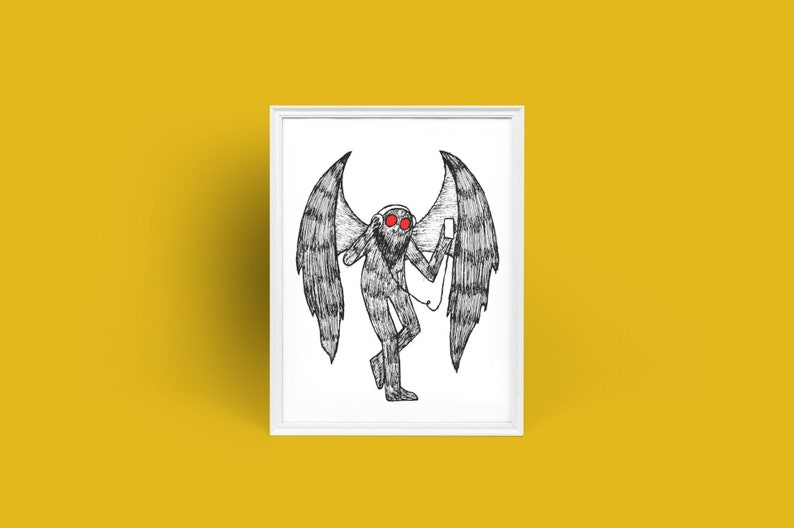 Funny Mothman Poster Mothman Mothman Wearing Headphones - Etsy