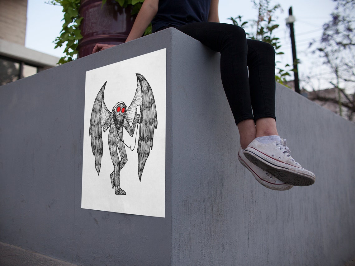 Funny Mothman Poster Mothman Mothman Wearing Headphones - Etsy
