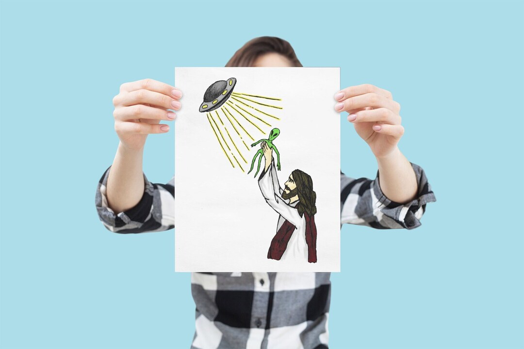 Jesus & Alien, Funny Poster, God, Poster, Wall Decor, Space, Novelty ...