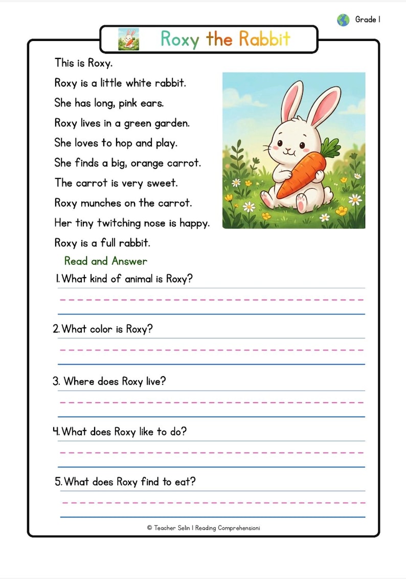 1st Grade Reading Comprehension Passages and Questions 12 Page PDF ...
