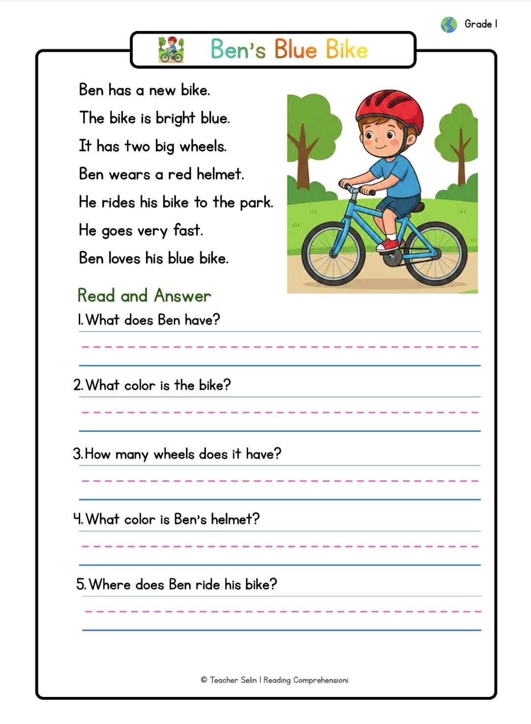 1st Grade Reading Comprehension Passages and Questions 12 Page PDF ...