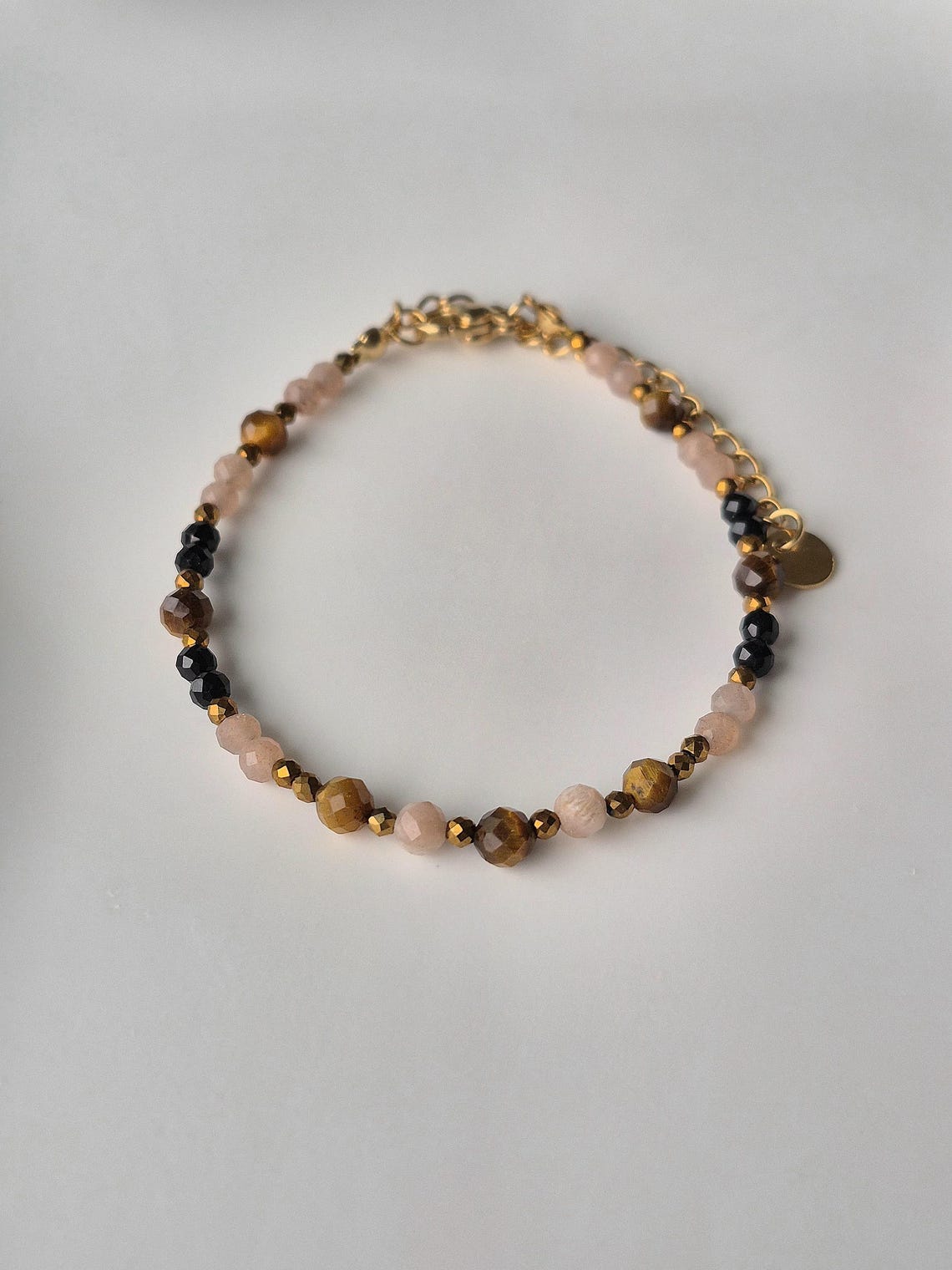 Natural Stone Bracelet - Black Tourmaline, Sunstone and Tiger's Eye ...