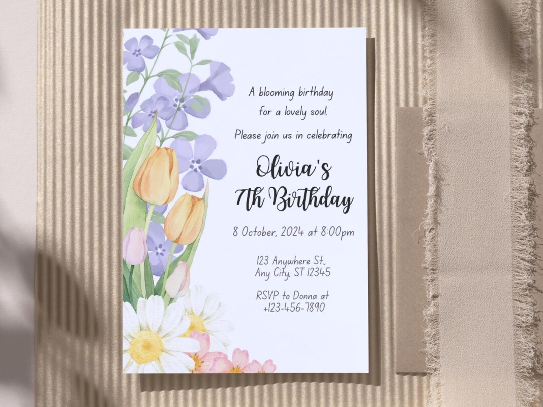 Wildflower Garden Birthday Invitation, Spring Flowers Party Invite ...