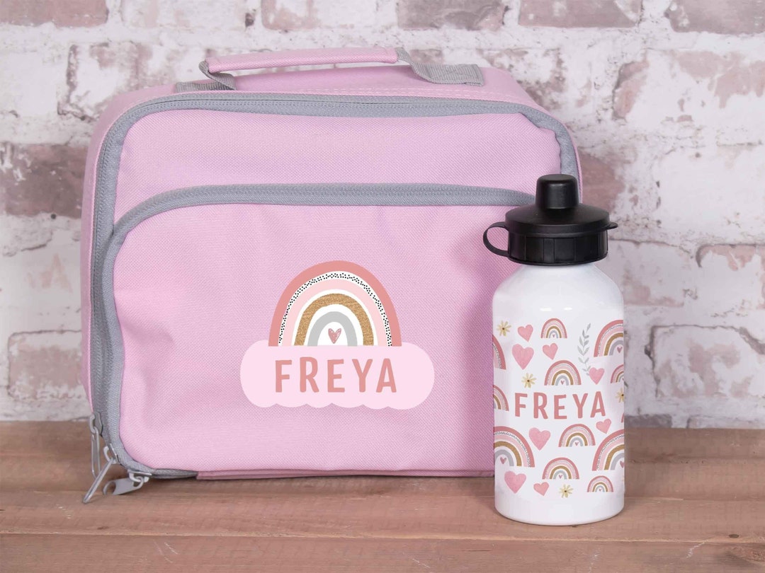 Personalised Childs Rainbow Lunch Box, Childs Rainbow Water Bottle ...
