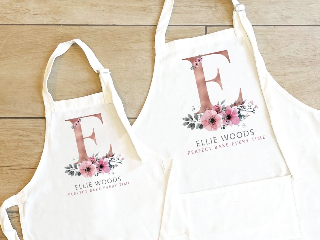 Personalised Initial Apron, Rose Gold Baking Gift, Watercolour Flowers ...