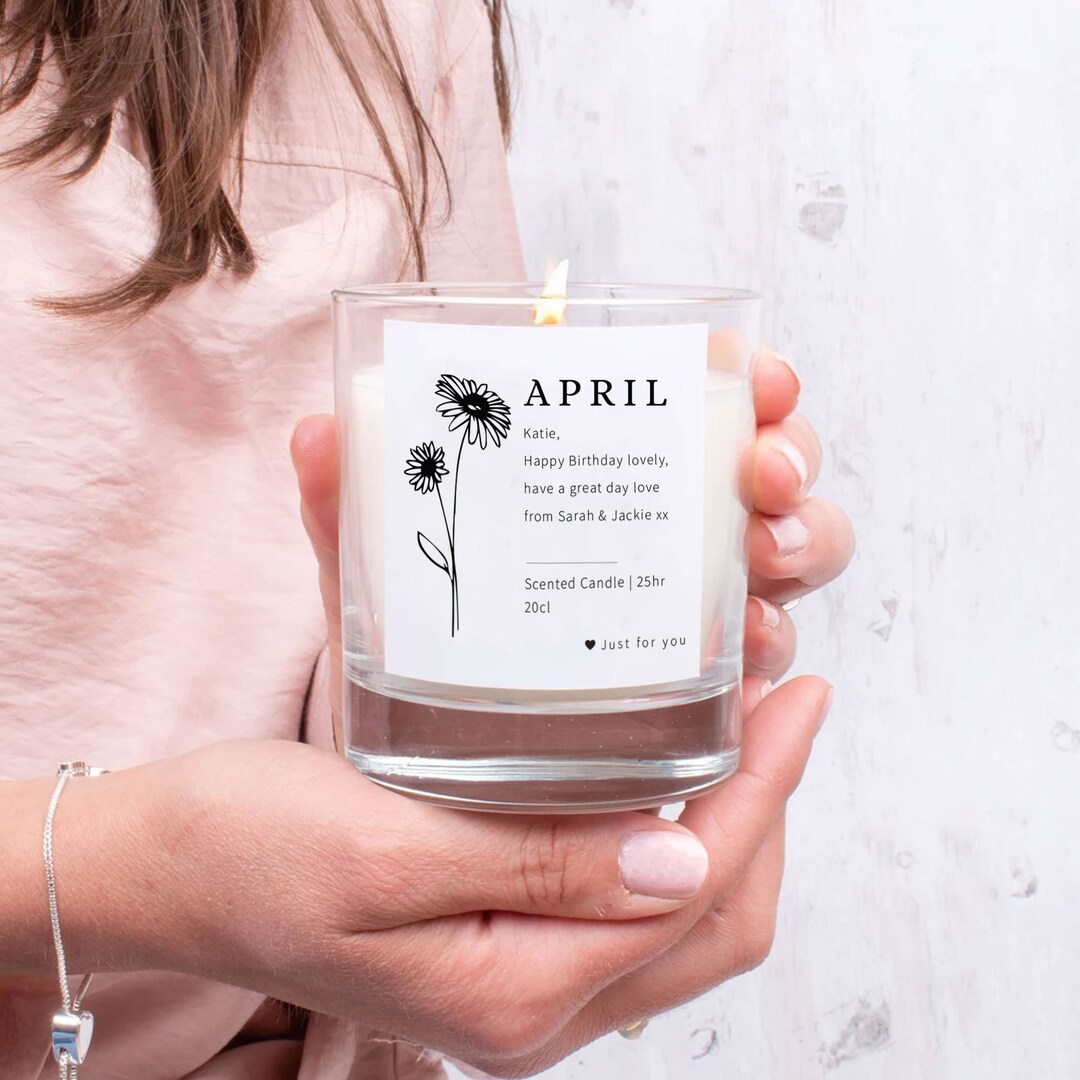Personalised Birth Flower Candle, Birth Month Candle, Custom Birthday ...