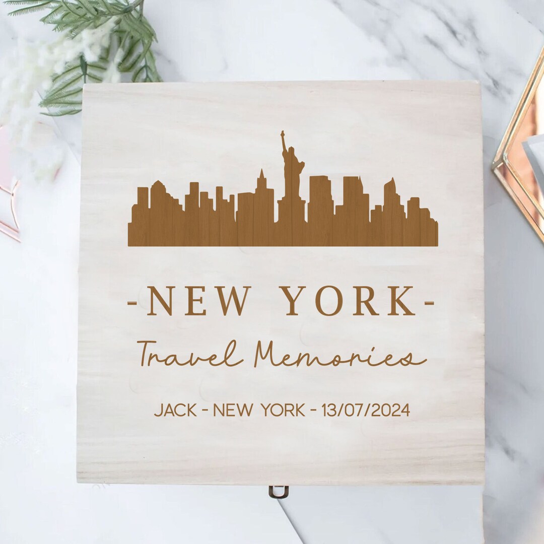Personalised Engraved New York Travel Box, Wooden Travel Keepsake Box ...