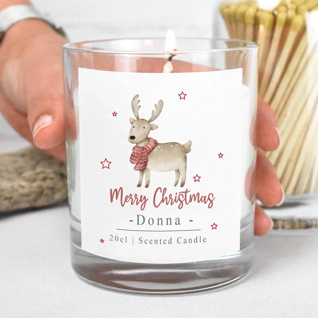 Personalised Christmas Reindeer Candle, Festive Scented Holiday Gift ...