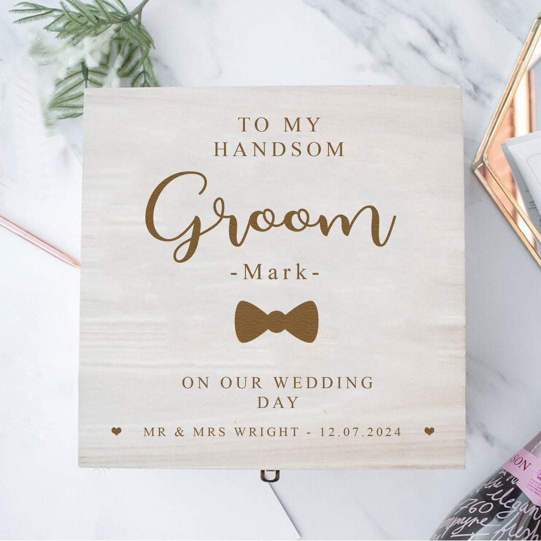 Personalised Wooden Groom Gift Box, Wedding Day Engraved Gift Box ...