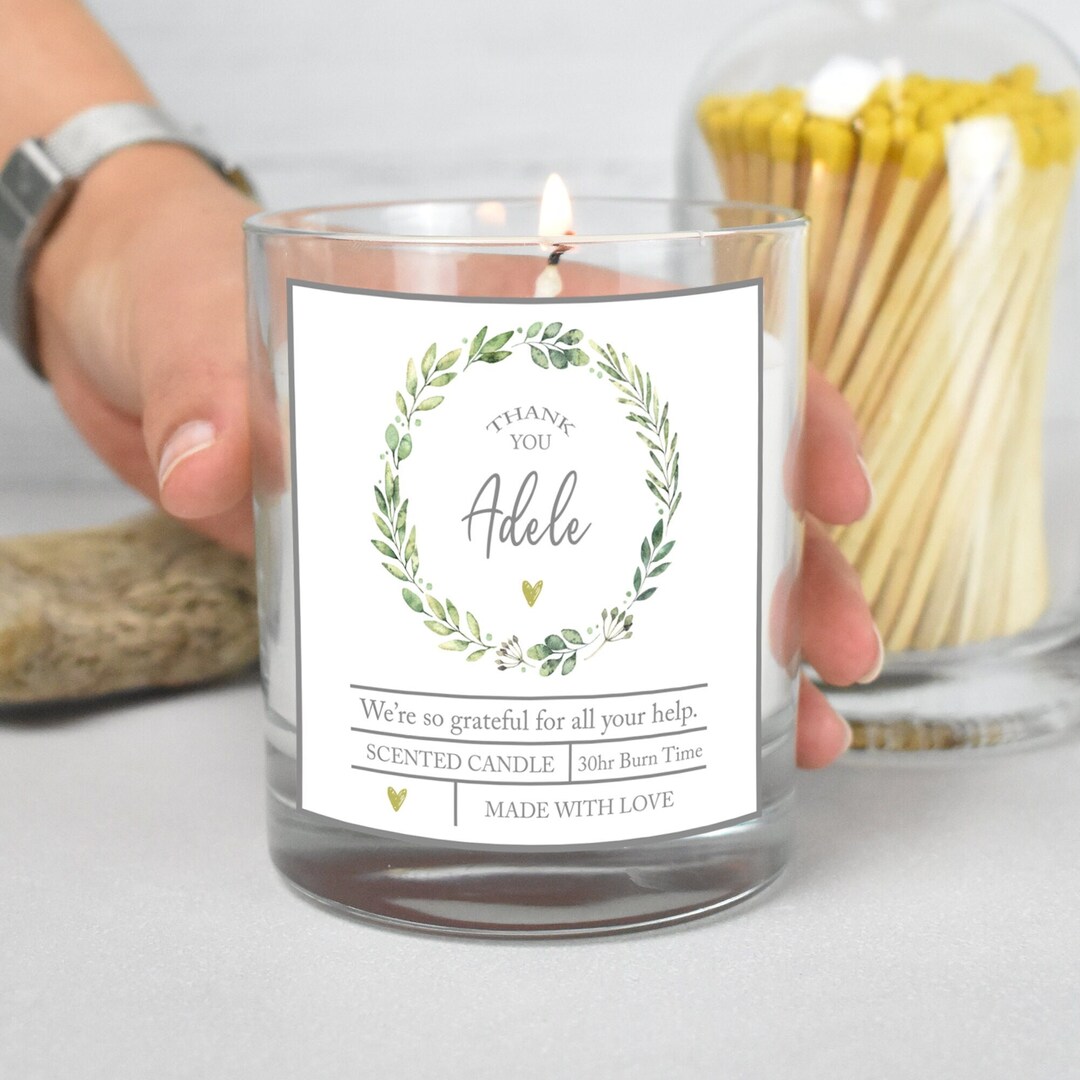 Personalised Thank You Candle, Custom Thank You Gifts, Grateful Gifts ...