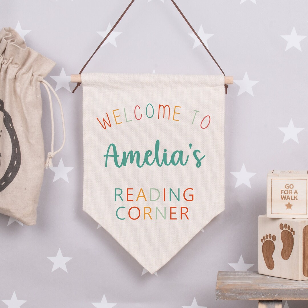 Personalised Reading Flag, Kids Reading Corner Flag, Child Room Wall ...