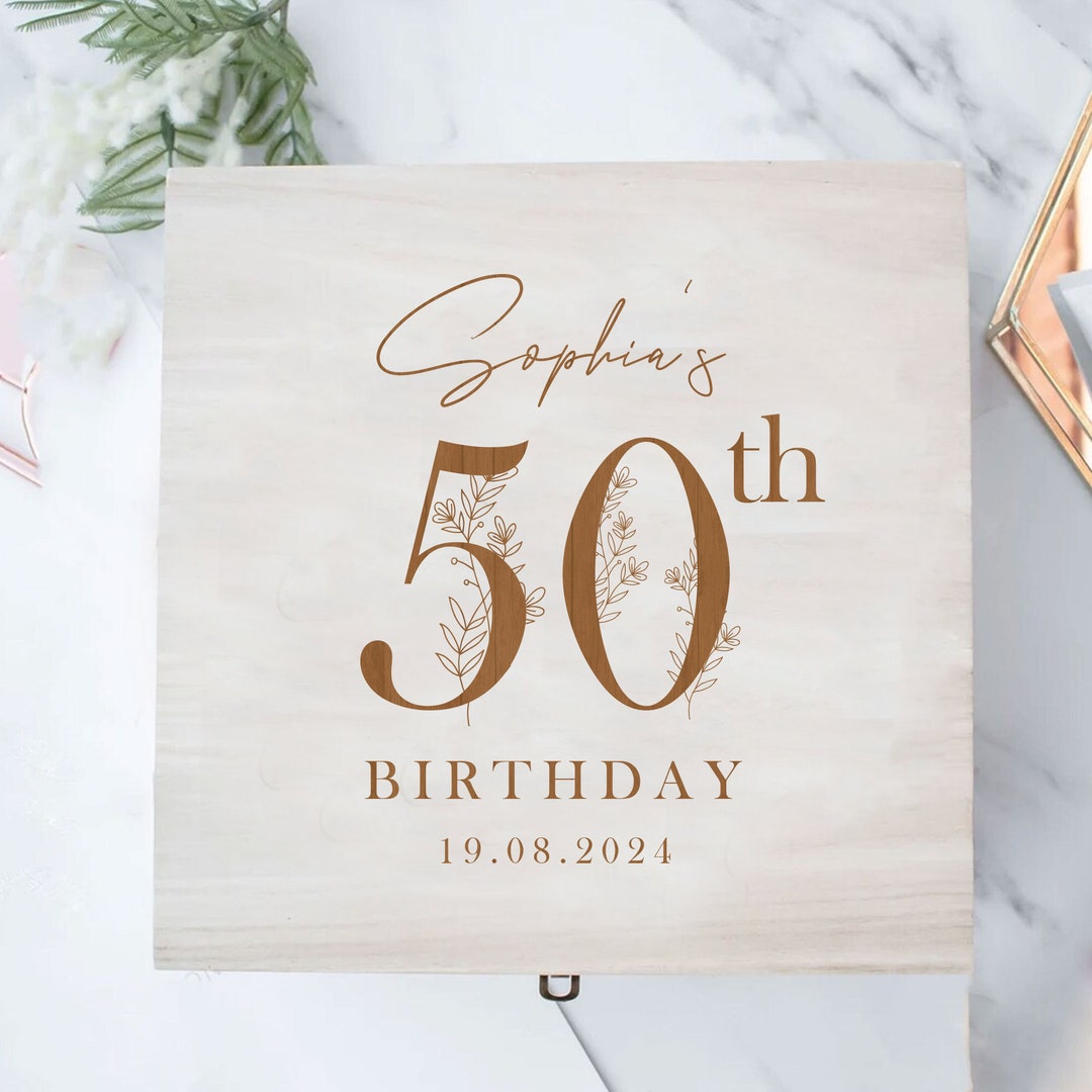 Personalised Engraved Wooden 50th Birthday Box, 50th Gift Box, Engraved ...