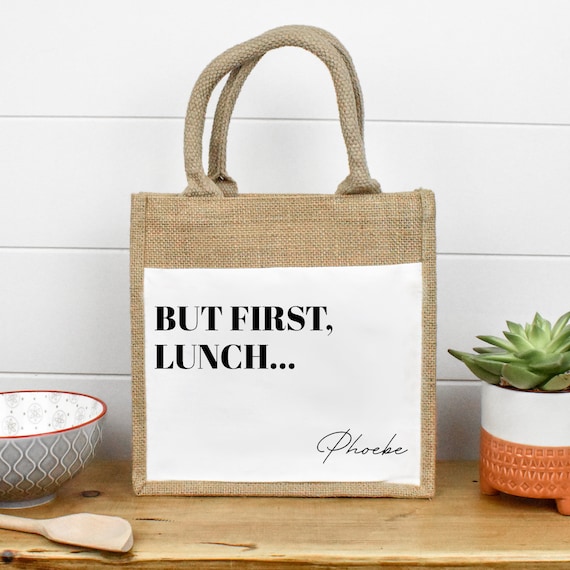 Personalised Jute Lunch Bag but First Lunch Lunch Bag | Etsy