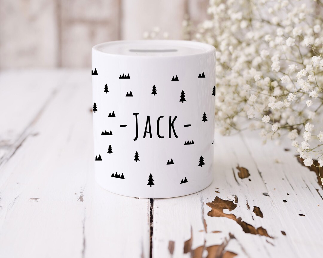 Personalised Forest Money Box, Custom Boy's Piggy Bank, Boys Woodland ...