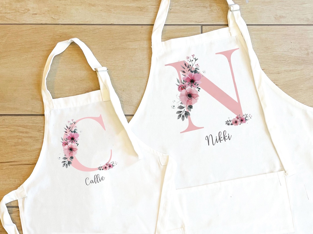 Personalised Initial Apron, Rose Gold Baking Gift, Watercolour Flowers ...