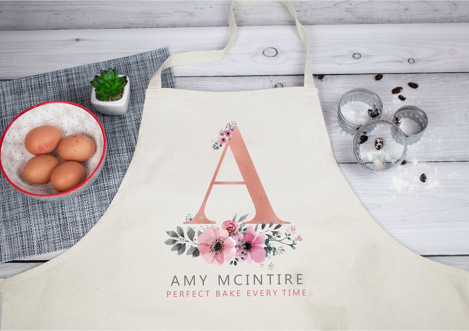 Personalised Initial Apron Rose Gold Baking Gift Watercolour - Etsy UK