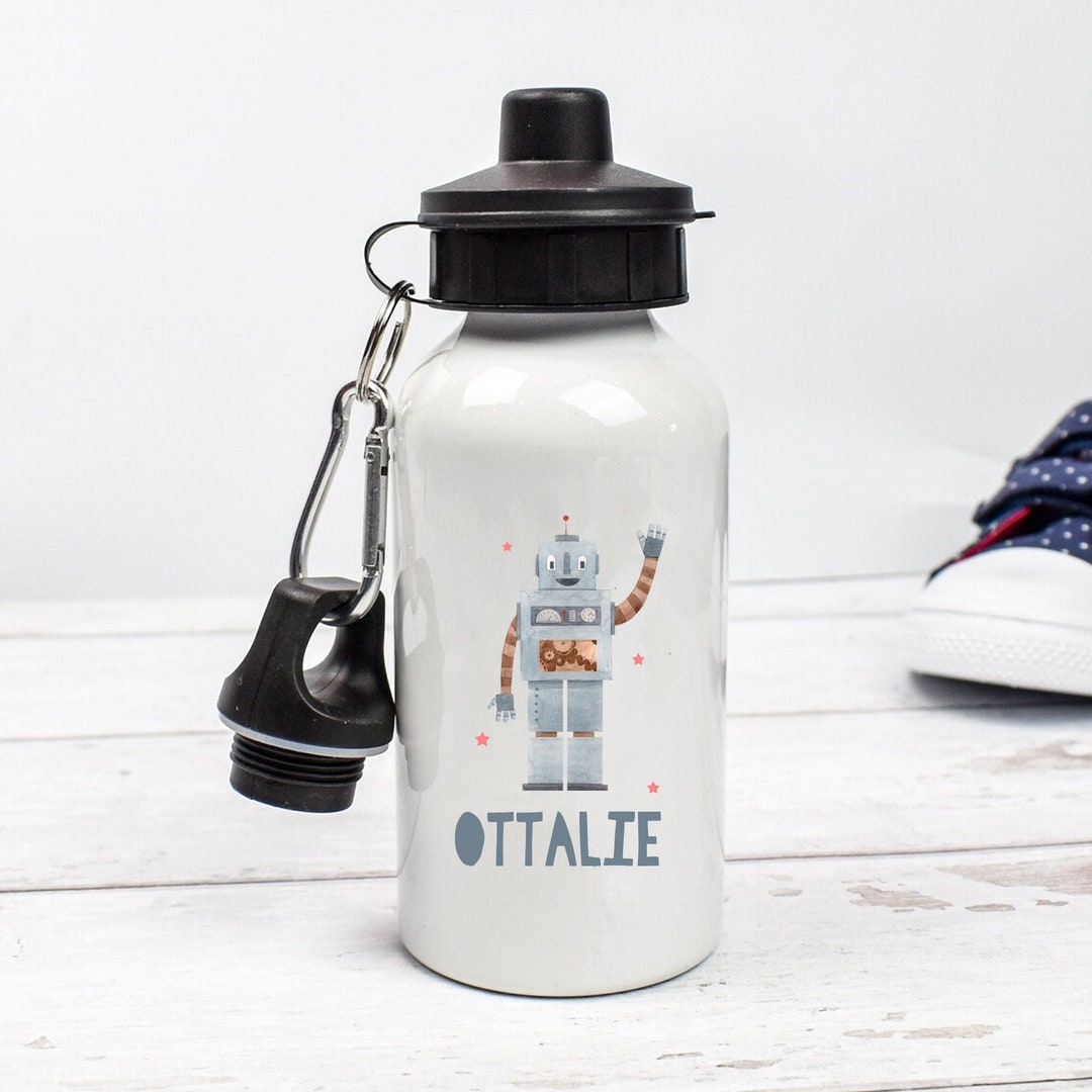 Personalised Robot Water Bottle, Robot School Bottle, Kids Robot Drink ...