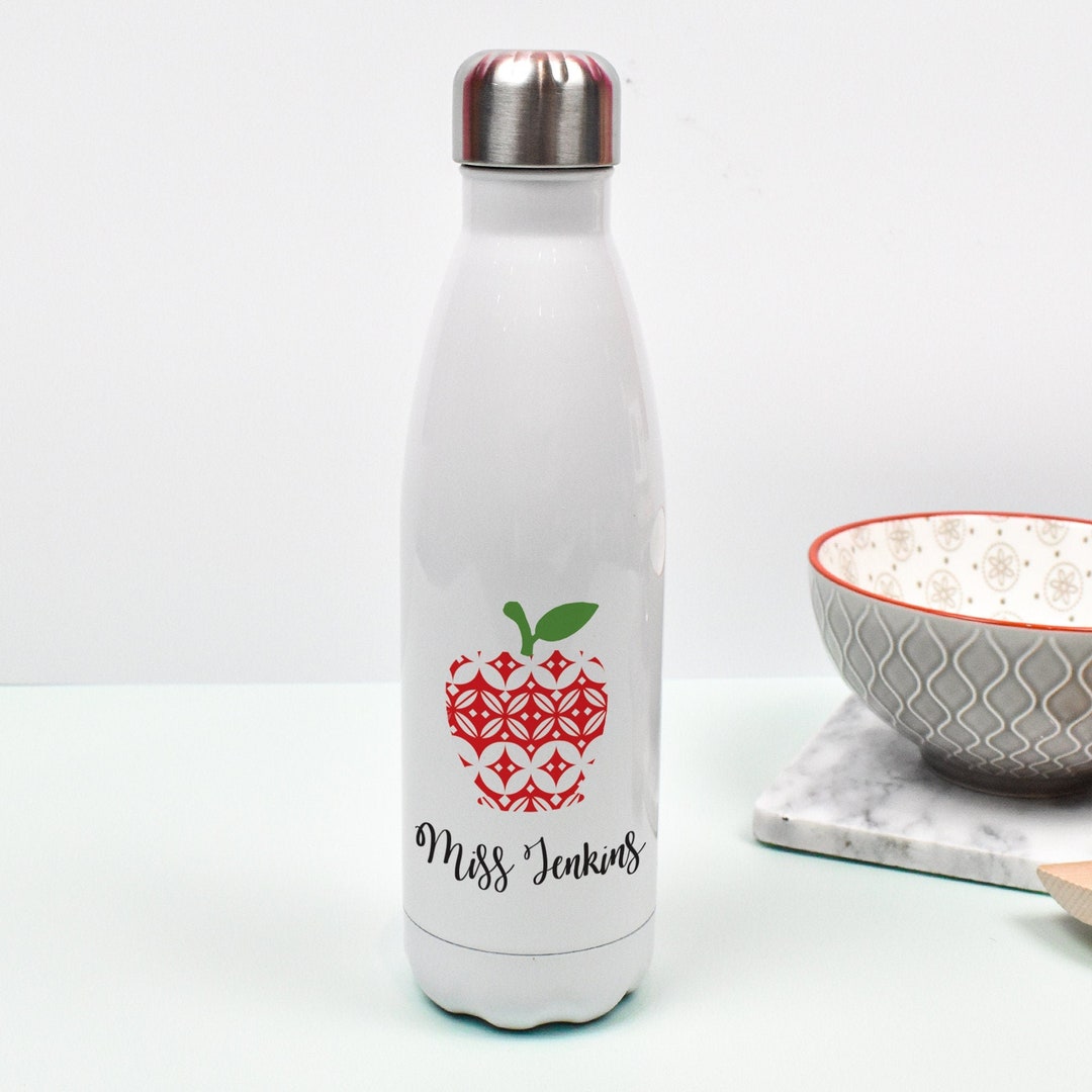 Personalised Teacher Water Bottle, Apple Teacher Gift Flask, Apple ...