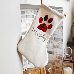 Personalised Christmas Stocking, Dog Stocking, Red Tartan Paw, Animal ...