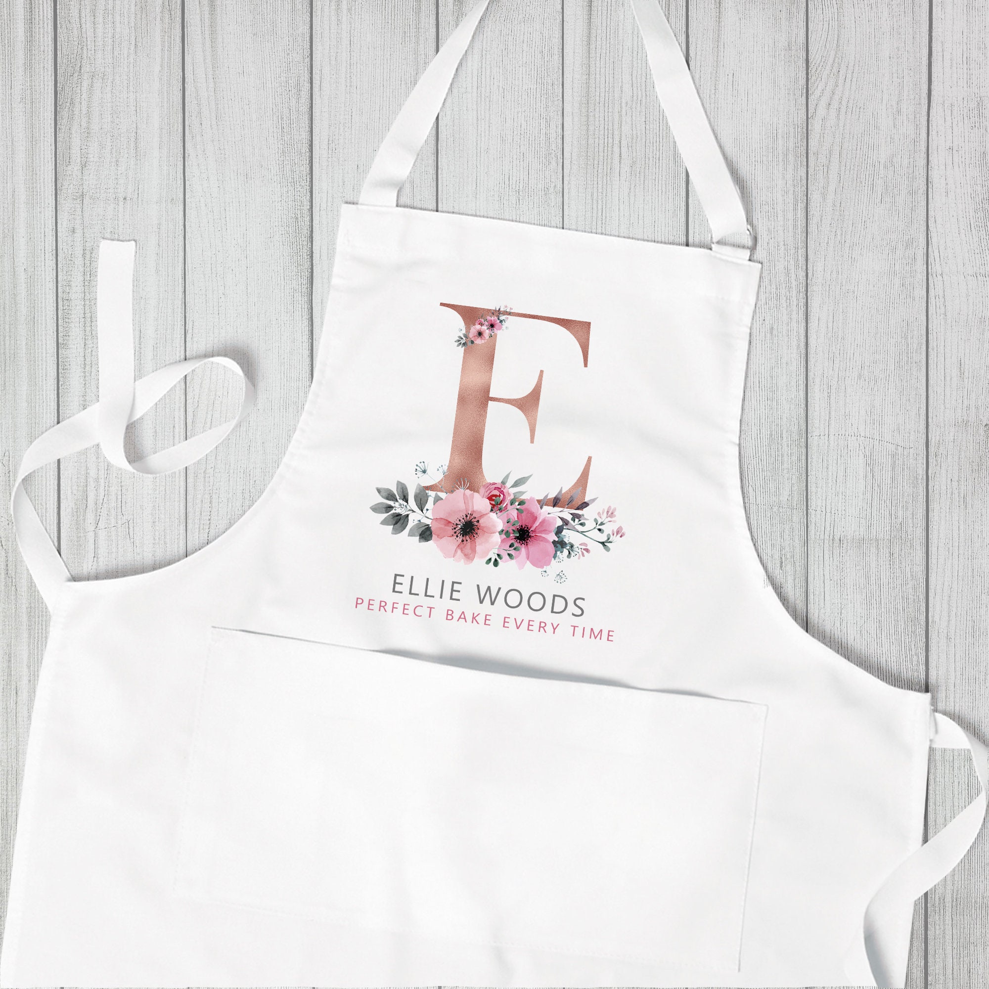 Personalised Initial Apron Rose Gold Baking Gift Watercolour - Etsy UK