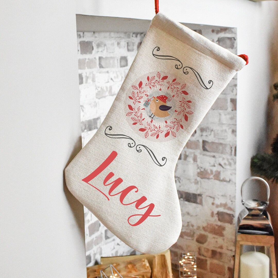 Personalised Robin Christmas Stocking, Christmas Stocking, Personalised ...