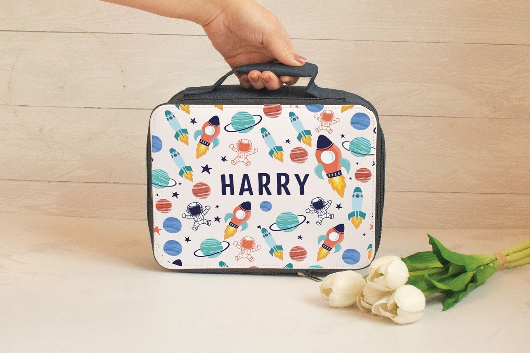 Personalised Space Lunch Box, Childs Space Lunch Bag, Rocket Boys Lunch ...