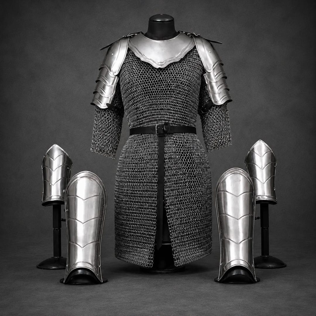 Handmade Medieval Chainmail Armor Set, Steel Pauldrons & Gorget, Women ...