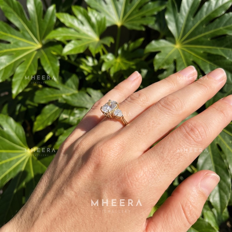 Three Stone Lab Grown Diamond Ring, Pear Engagement Ring | Trilogy ...