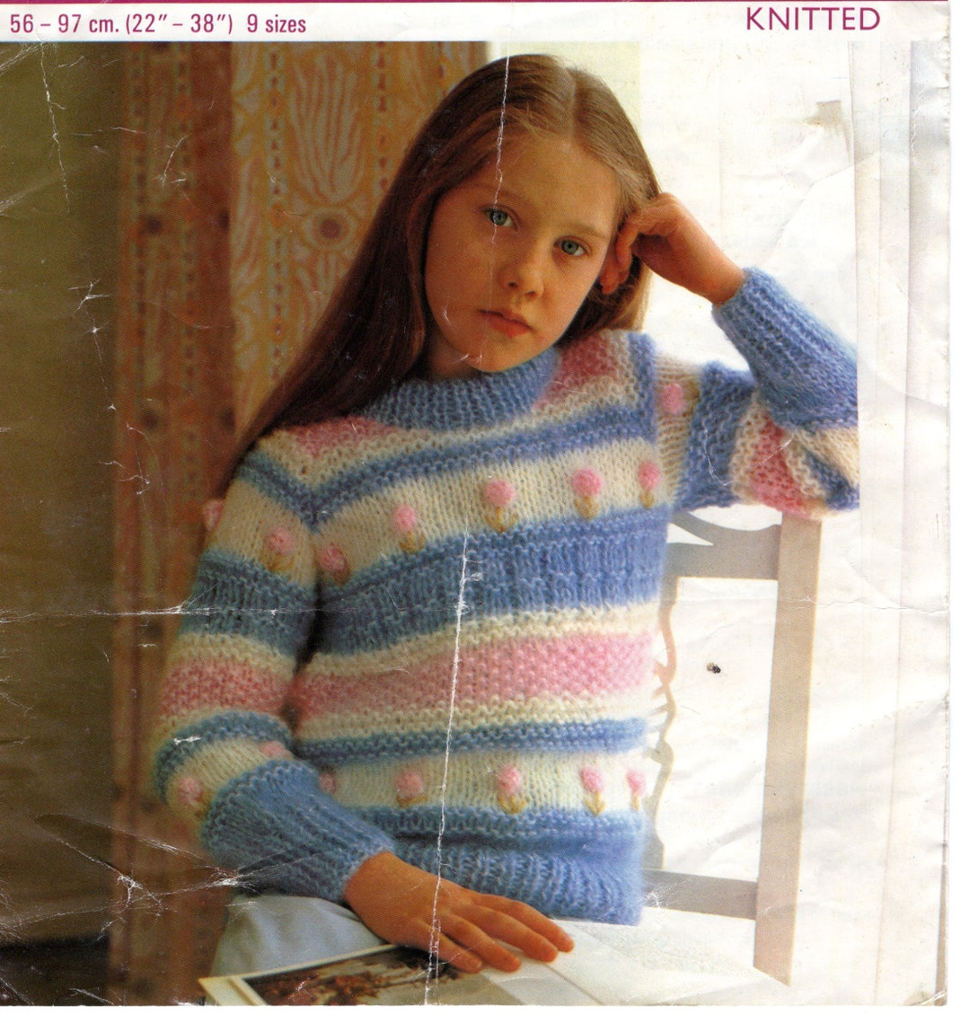 Girls Chunky Knit Jumper Knitting Pattern Size 56-97 Cms (22 - 38 ...