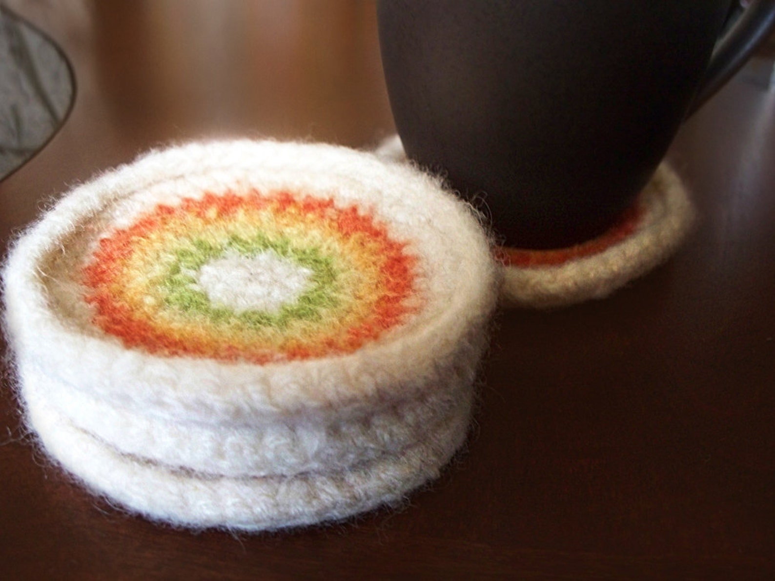 Retro Wool Coasters Set of 4 Orange Gold Yellow Lime - Etsy