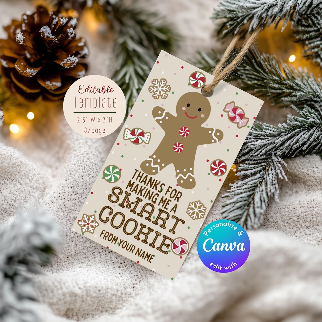 Thanks for Making Me a Smart Cookie Holiday Christmas Gift Tag Digital ...